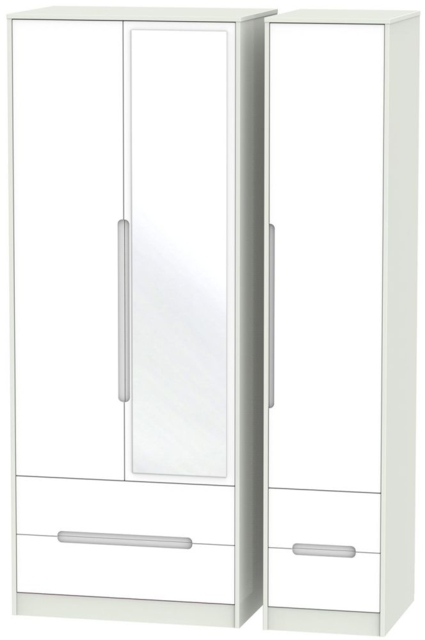 Monaco White and Cashmere 3 Door Tall Combi Wardrobe - 1 Mirror by ...