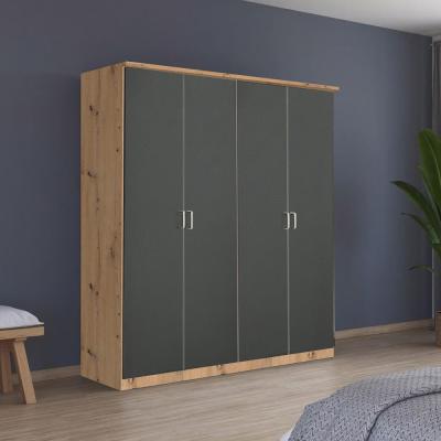 Rauch Celle Matt 181cm 4 Door Wardrobe - Artisan Oak and Metallic Dark ...