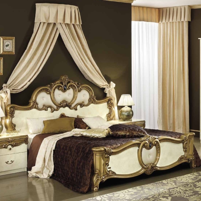 Camel Barocco Ivory and Gold Italian Leather Bed - Sizes Available by ...