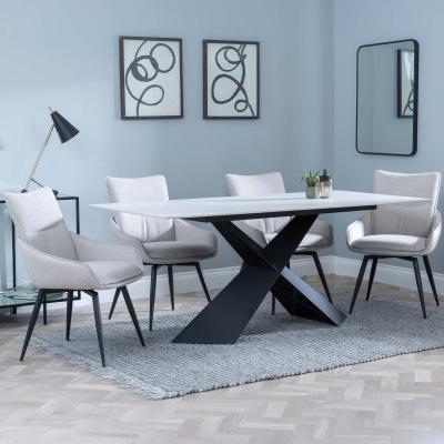 Merlin White Ceramic Dining Set - Ace Beige Fabric Swivel Dining Chair ...