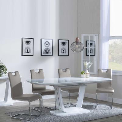 Clearance - Athos White Glass Extending Dining Set - Bianco Beige Faux Leather Dining Chair by ...