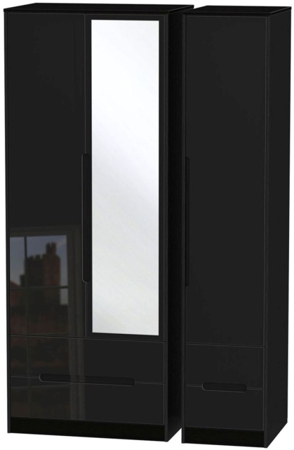 Monaco Black Gloss 3 Door Tall Combi Wardrobe - 1 Mirror by Choice ...