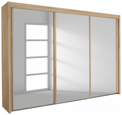 Rauch Imperial 280cm Sonoma Oak 3 Door Full Mirrored Sliding Wardrobe ...