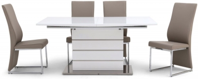 Massimo White Gloss Butterfly Extending Dining Set with 4 Remo Taupe ...