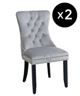 Rivington Knocker Back Light Grey Velvet Fabric Dining Chair with Black ...