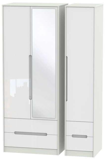 Monaco White Gloss and Cashmere 3 Door Tall Combi Wardrobe - 1 Mirror ...
