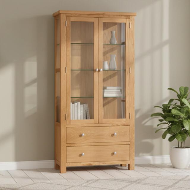Appleby Oak 2 Door 2 Drawer Glazed Display Cabinet - Oak by Choice ...