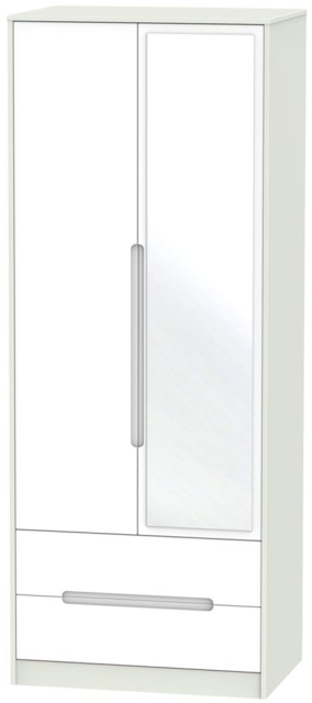 Monaco White and Cashmere 2 Door Tall Combi Wardrobe - 1 Mirror by ...