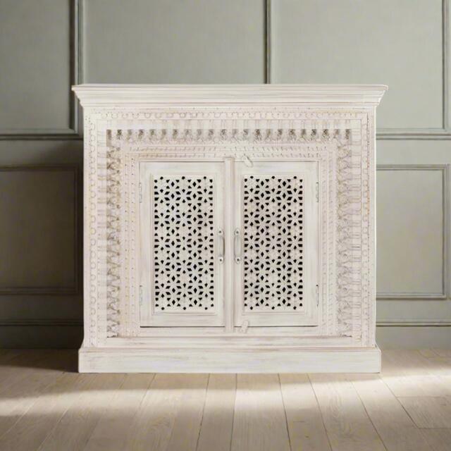 Lomax White Carved Mango Wood 2 Door Small Sideboard - 110cm by Choice ...
