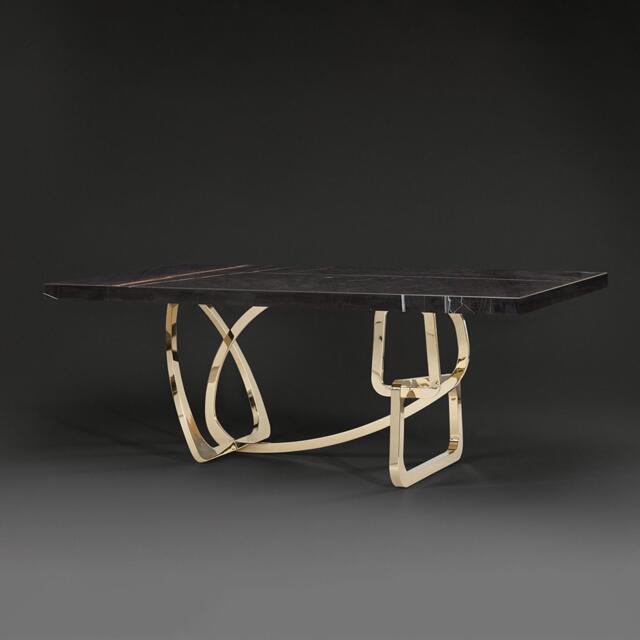 Tangle Marble Boxed Edge Dining Table with Stainless Steel Pedestal ...