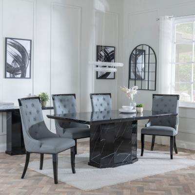 Naples Black Marble Dining Set - Carmela Grey Leather Dining Chair by ...