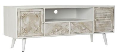 White Carved Wooden TV Unit by Choice Furniture Superstore | ufurnish.com