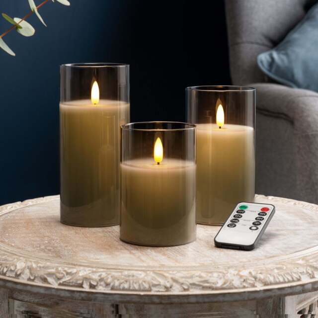 Glass LED Candles With Remote (Set Of 3) - Christow by Christow ...