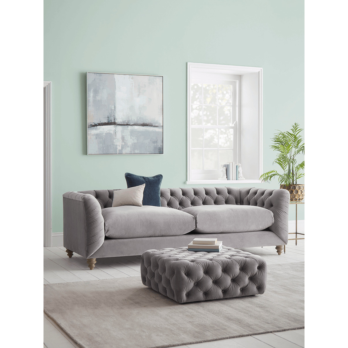 Dora Buttoned Four Seater Sofa - Birch Linen Cotton Blend by Cox & Cox ...