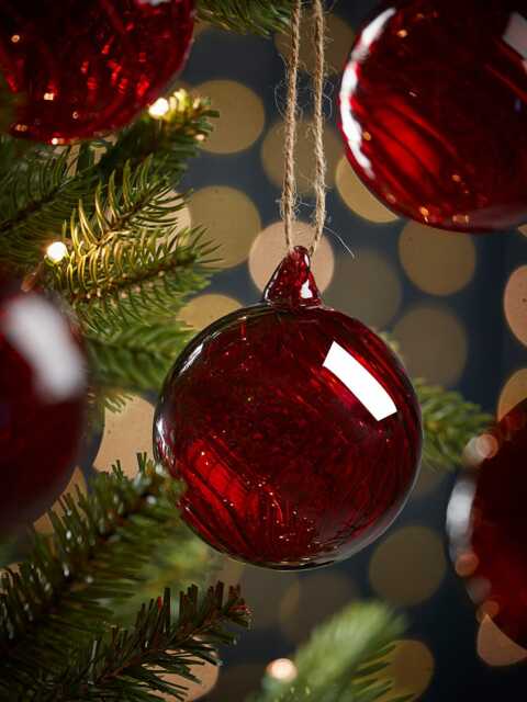 Six Swirl Glass Baubles - Berry Red - Small by Cox & Cox | ufurnish.com