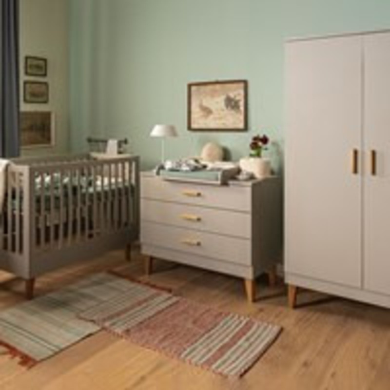 Vox Lounge Cot 3 Piece Nursery Set in Light Grey & Oak by Cuckooland ...