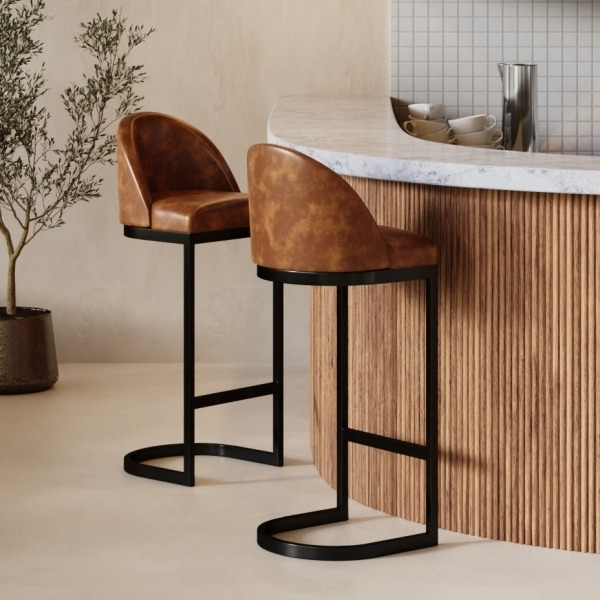 £10 Off Matteo Bar Stool with Backrest, Vintage Tan by Cult Furniture ...