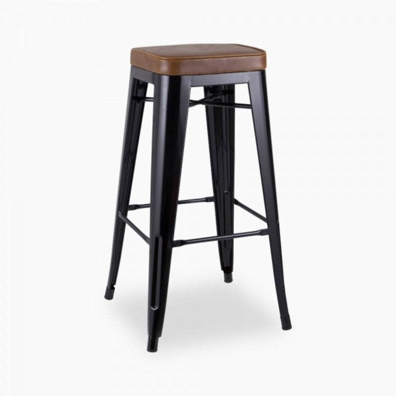 Xavier Pauchard Tolix Style Metal Bar Stool, Tan & Matte Black Seat ...