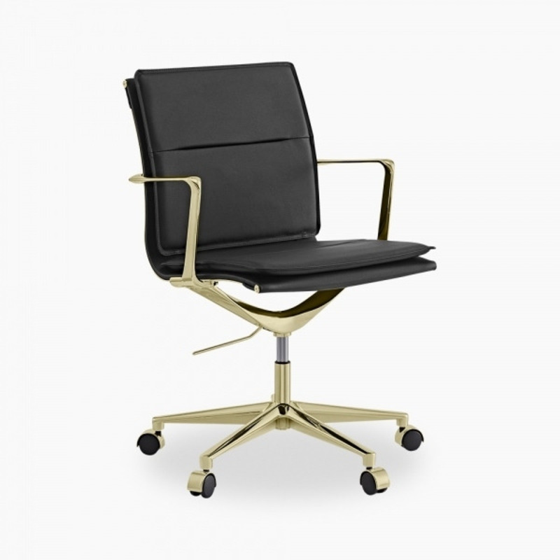 Bria Low Back Office Chair, Black & Brass by Cult Furniture | ufurnish.com