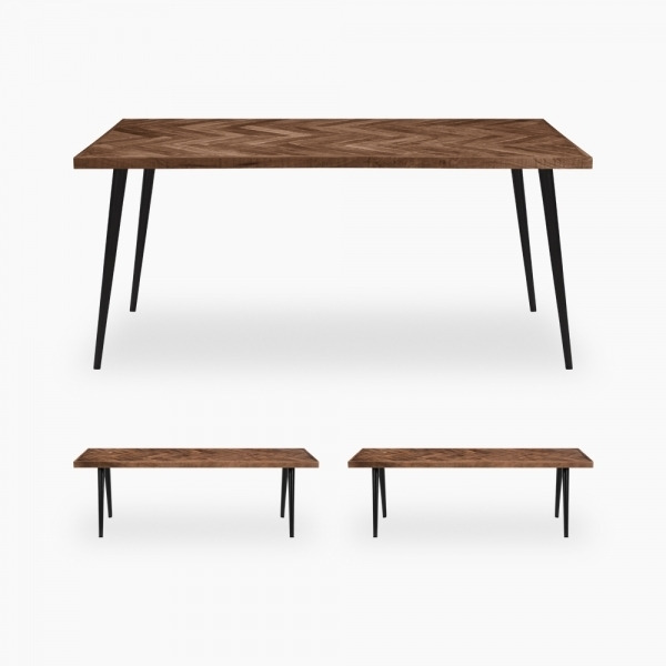 Conner 4 Seat Herringbone Dining Table Set, Dark Mango Wood by Cult ...