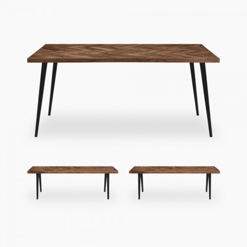 Conner 4 Seat Herringbone Dining Table Set, Dark Mango Wood by Cult ...