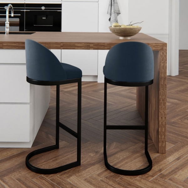 £10 Off Matteo Kitchen Stool with Backrest, Ink Grey Sustainable Velvet ...