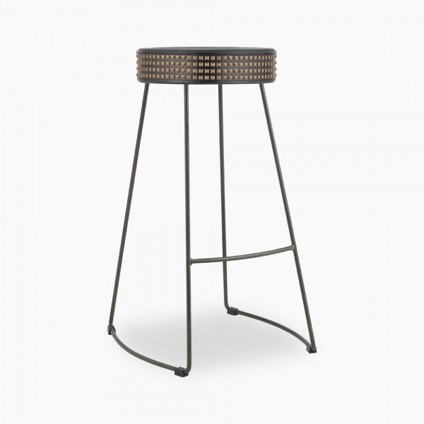 £54 Off Victoria Metal Bar Stool, Black Gold Stud Seat & Rustic Leg ...