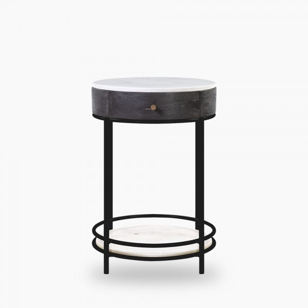 Treviso Round Side Table, Grey Stain Mango Wood & Black by Cult ...