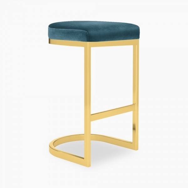 £30 Off Matteo Kitchen Stool, Midnight Blue Velvet Leg Colour: Brass by ...