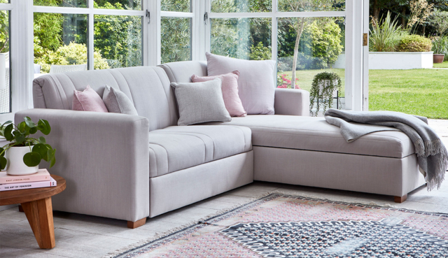 Light Grey Fabric 3 Seater Sofabed With Chaise Storage - Modern Fold ...