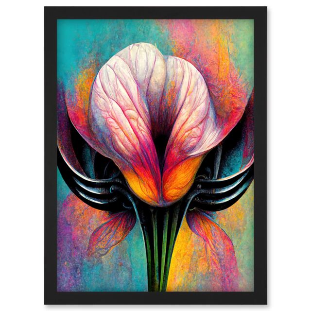 Artery8 Bold Colourful Abstract Lotus Flower Artwork Framed Wall Art ...