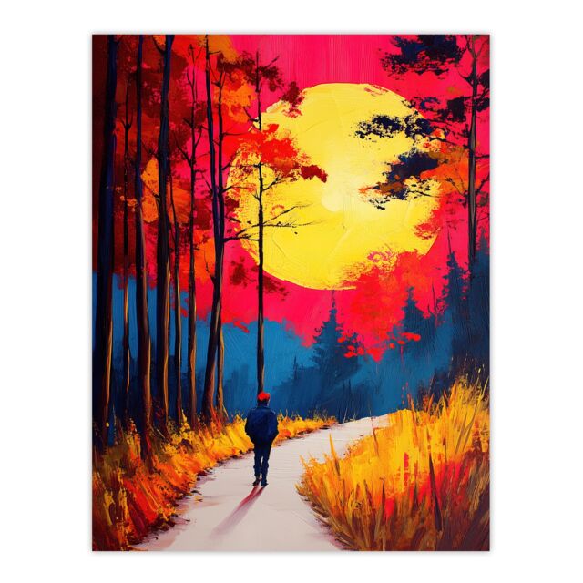 "Artery8 Vibrant Sunset Sky Autumn Forest Walk Path Hike Wall Art Print ...