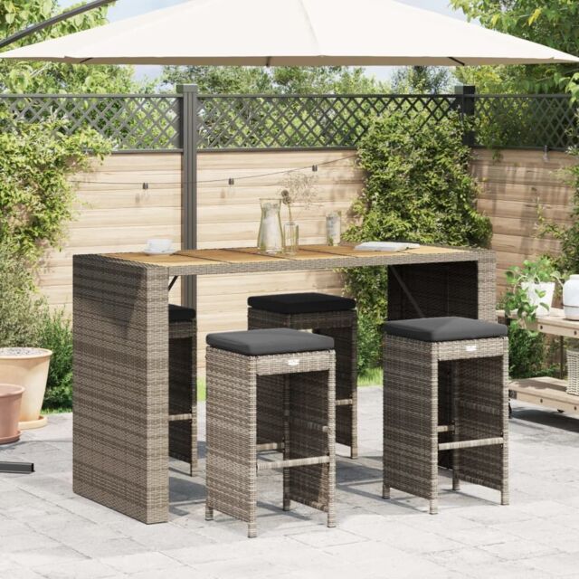 Garden Bar Stools with Cushions 4 pcs Grey Poly Rattan by Debenhams ...