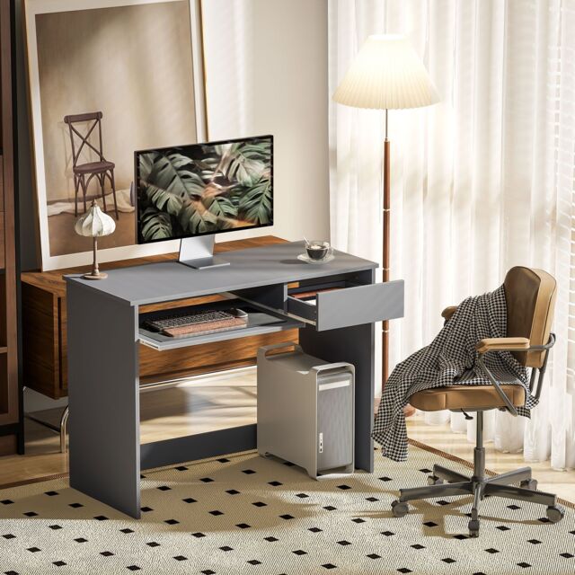 Compact Computer Table with Keyboard Tray and Drawer, Writing Desk by ...