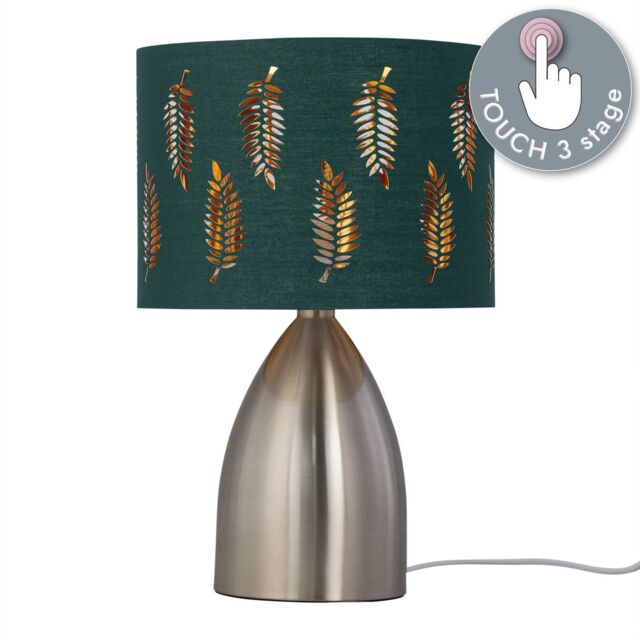 Valentina - Brushed Chrome Touch Lamp with Dark Green Fern Shade by ...