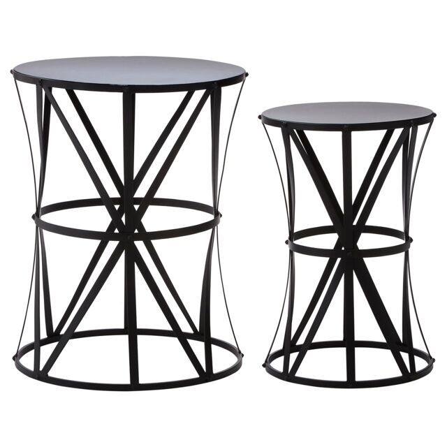 Orsina Set of 2 Cross Design Black Side Tables, Iron Lattice Frame with ...