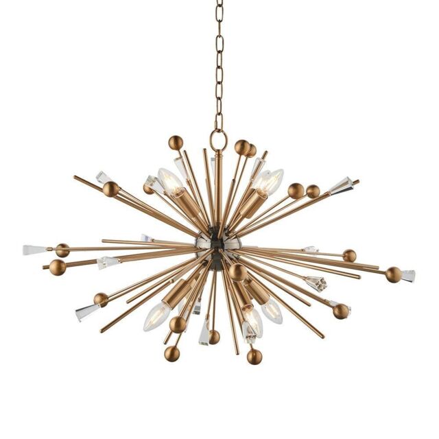 Large Multi Arm Ceiling Pendant Light - Antique Brass Rods - 8 Bulb ...