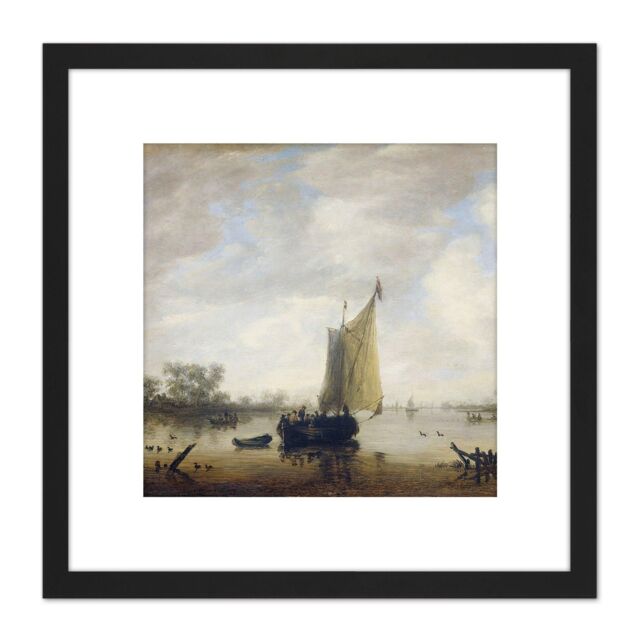 Jeronymus Van Diest Riverview Boat Painting 8X8 Inch Square Wooden ...