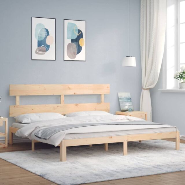 Berkfield Home Bed Frame with Headboard 200x200 cm Solid Wood in Brown ...