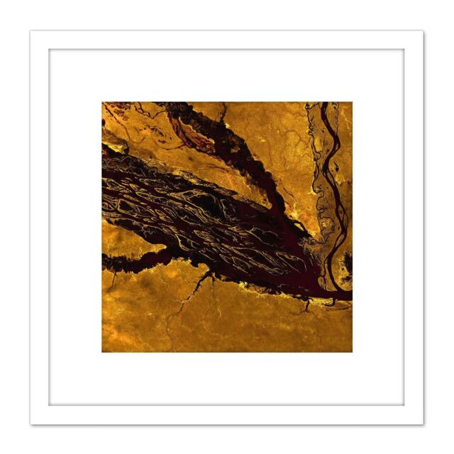 Abstract Gold Paint Rivers 8X8 Inch Square Wooden Framed Wall Art Print ...