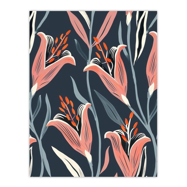 Pink Lily Flower Pattern Stylised Floral Design Wall Art Print by ...