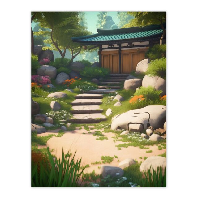 Wall Art Print Zen Garden Bright Painting Stone Steps Bathed in ...