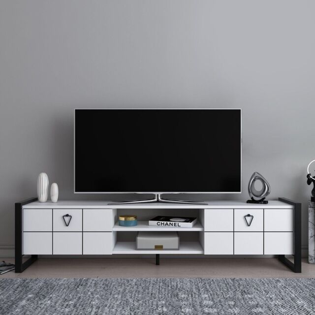 Mila TV Stand TV Unit Two Drop-Down Cabinets for TVs up to 73 inches by Debenhams | ufurnish.com