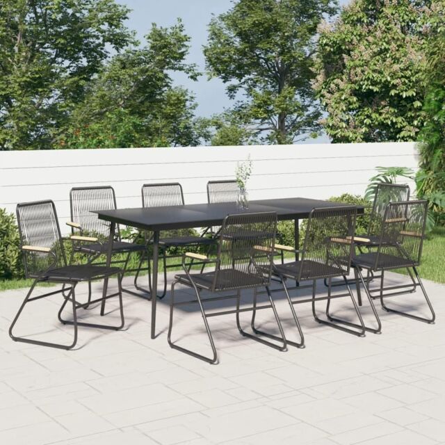9 Piece Garden Dining Set Black PVC Rattan by Debenhams | ufurnish.com