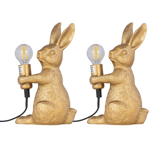 First Choice Lighting Set of 2 Hop Hop - Gold Bunny Rabbit Lamps by ...