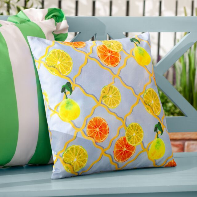Wylder Citrus Trellis Printed Outdoor Cushion in Blue - Size: 45 cm x ...