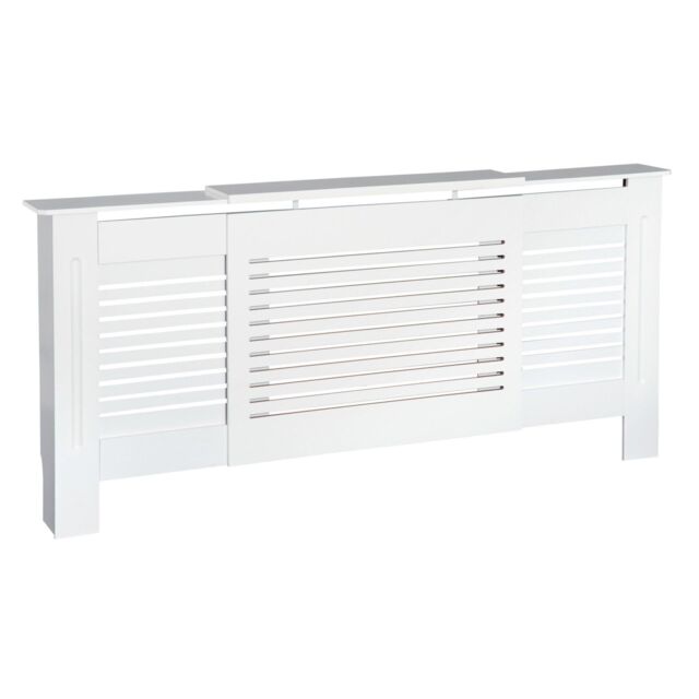 Extendable Radiator Cover Cabinet Slatted Design MDF White Home Office ...