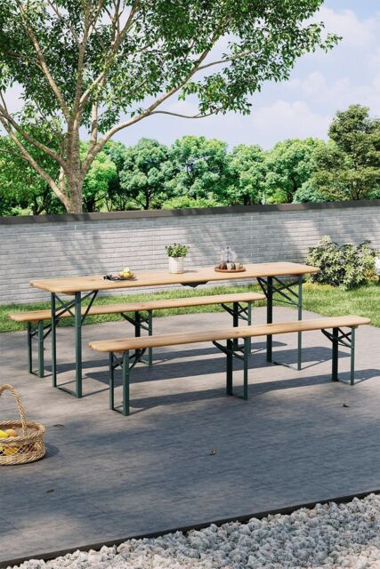 Wooden Foldable Outdoor Table Benches Set by Debenhams | ufurnish.com