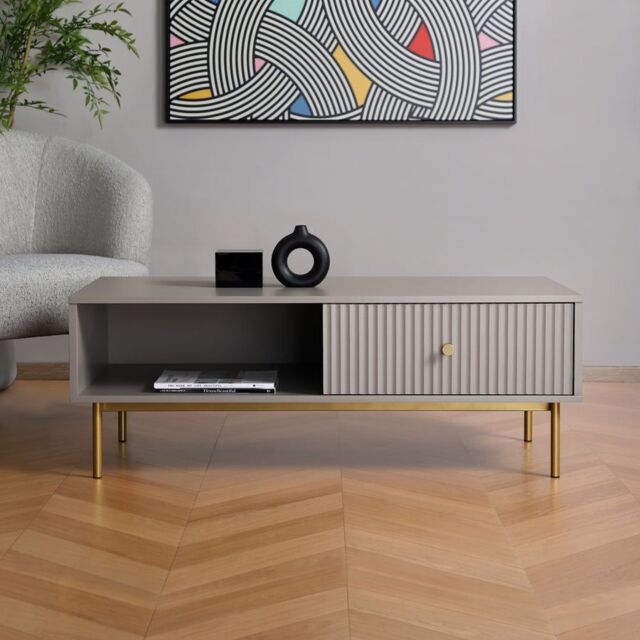 Devon - Coffee Table with Drawer - Grey by Debenhams | ufurnish.com