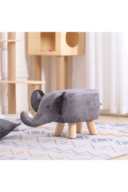 Dark Grey Cute Elephant Shaped Footstool with Pine Legs as A Gift for ...